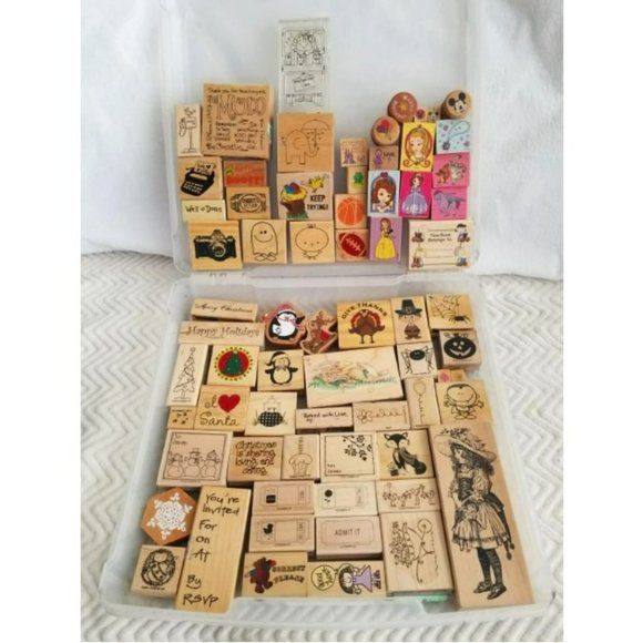Design | Lot Of 68 Wood Scrapbook Ink Rubber Stamps Teacher Disney ...